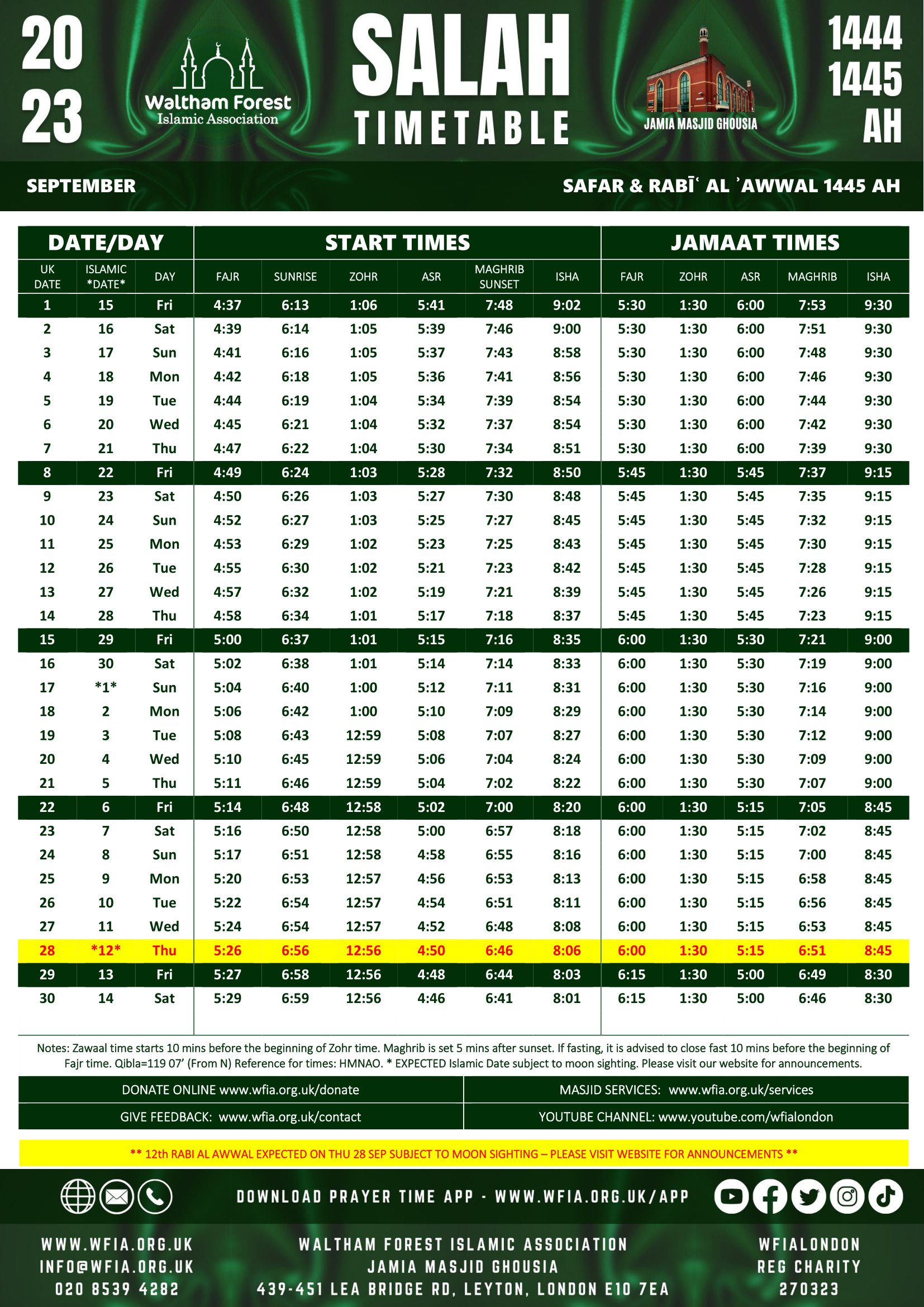 Namaz Time Table 2022